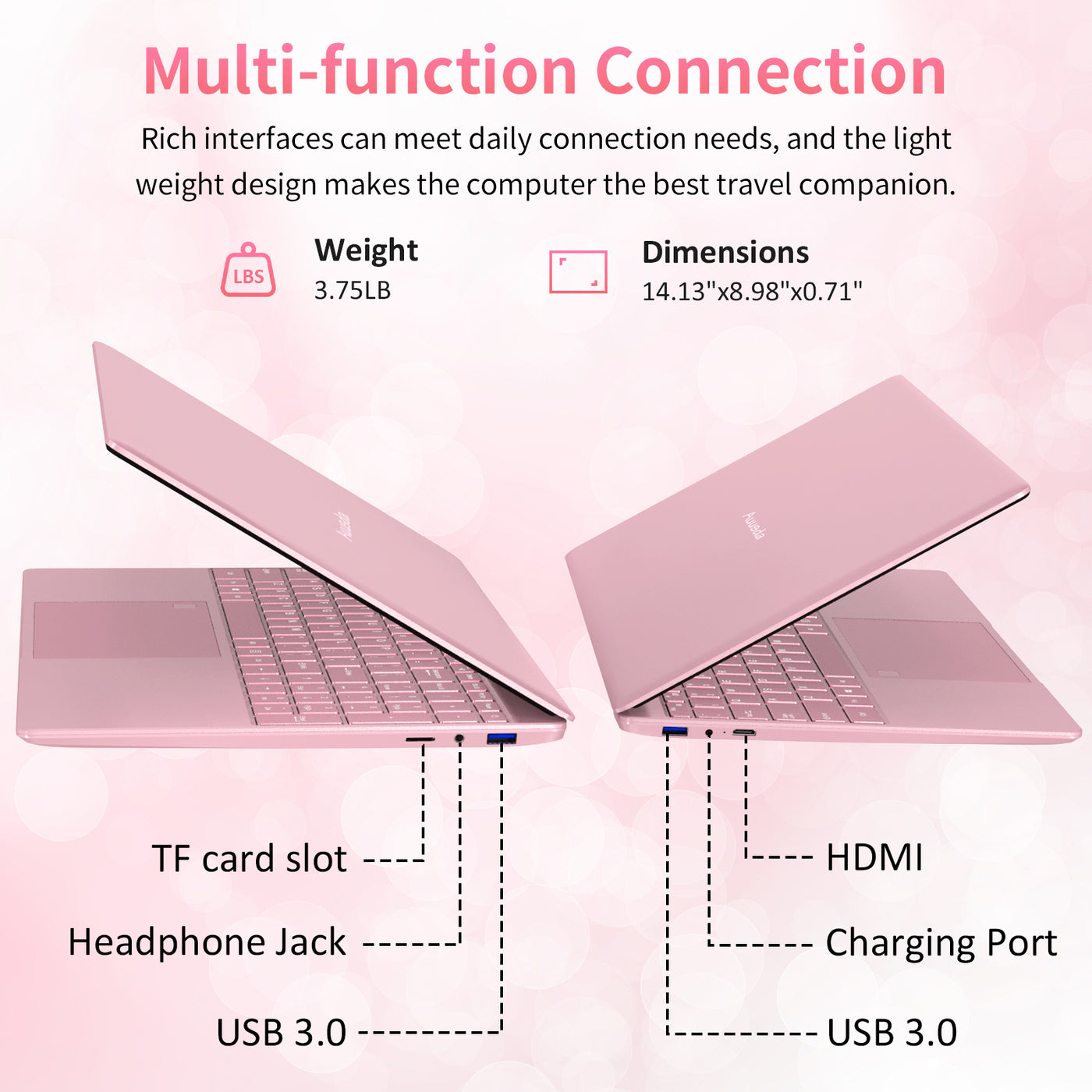 Auusda T152A Business Laptop - Intel N95 CPU,16GB RAM 512GB SSD，pink